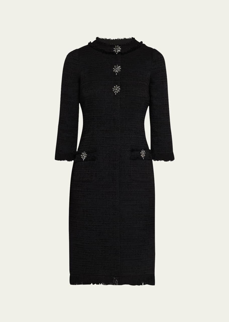 Rickie Freeman for Teri Jon Jewel-Embellished Stretch Boucle Dress ...