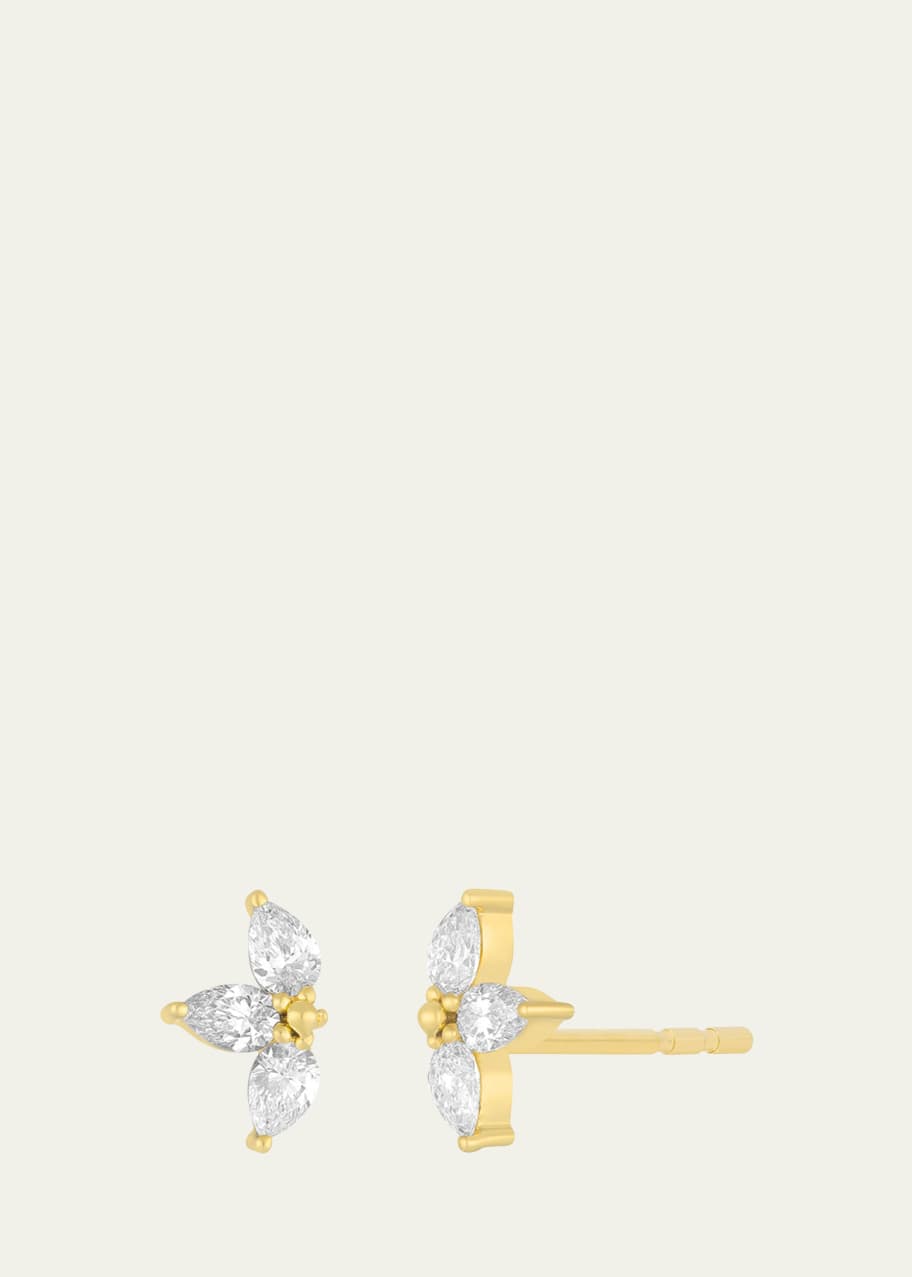 EF Collection 14K Yellow Gold Triple Diamond Mini Pear Stud Earrings ...