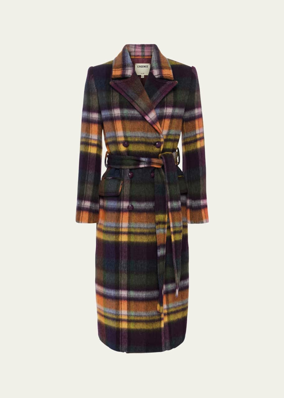 L'Agence Olina Belted Plaid Trench Coat - Bergdorf Goodman