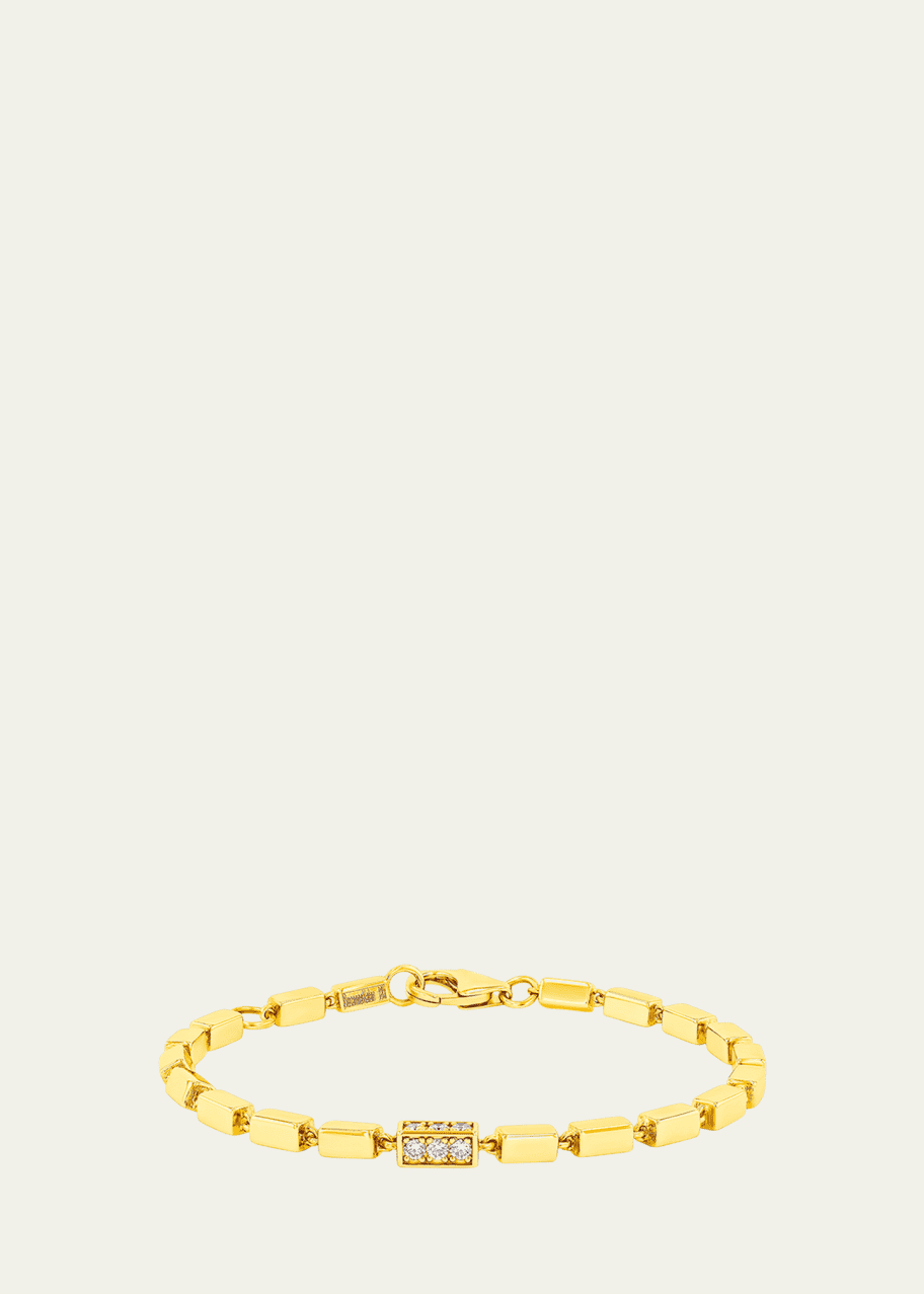 Suzanne Kalan 18K Yellow Gold Block Chain Thick Bracelet with Pave ...