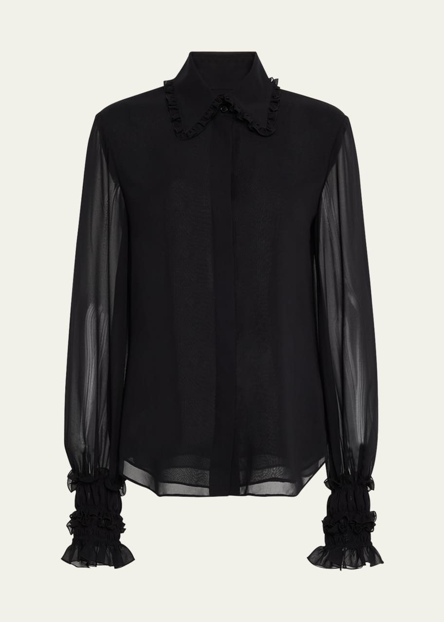 Lafayette 148 New York Ruffle-Trim Silk Blouse - Bergdorf Goodman