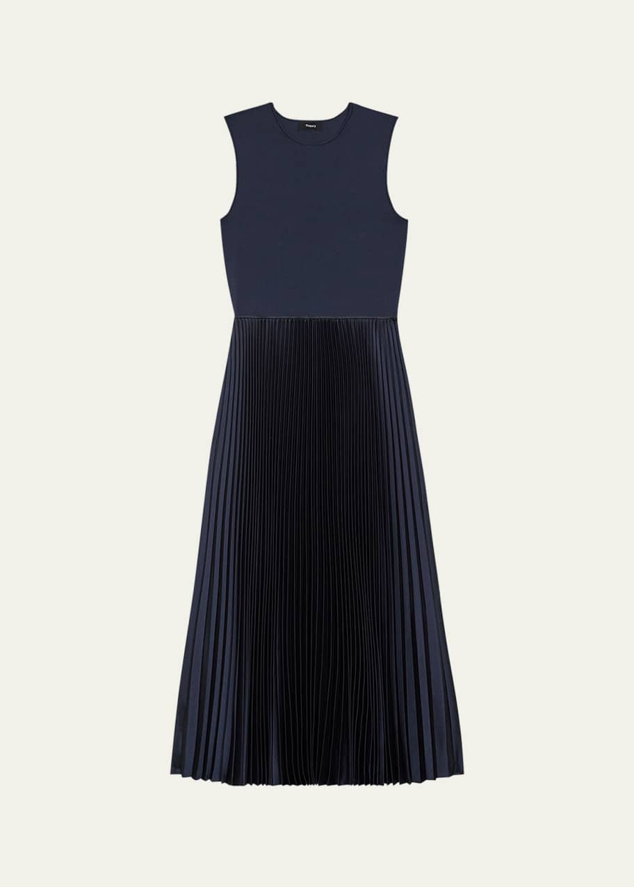 Theory Combo Satin Pleated Dress - Bergdorf Goodman