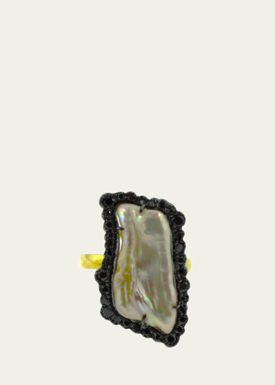 Kimberly McDonald 18K Gold Freshwater Pearl and Black Diamond Ring ...