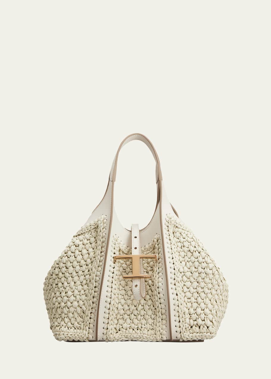 Tod's Mini Raffia T Timeless Tote Shopping Bag - Bergdorf Goodman