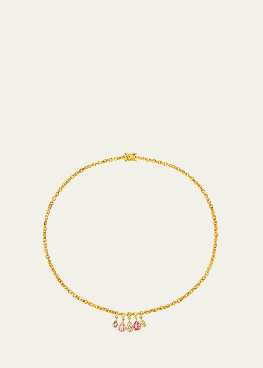 DARIUS 18K Yellow Gold Quintuple Pear Diamond and Sapphire Fairy Chain ...