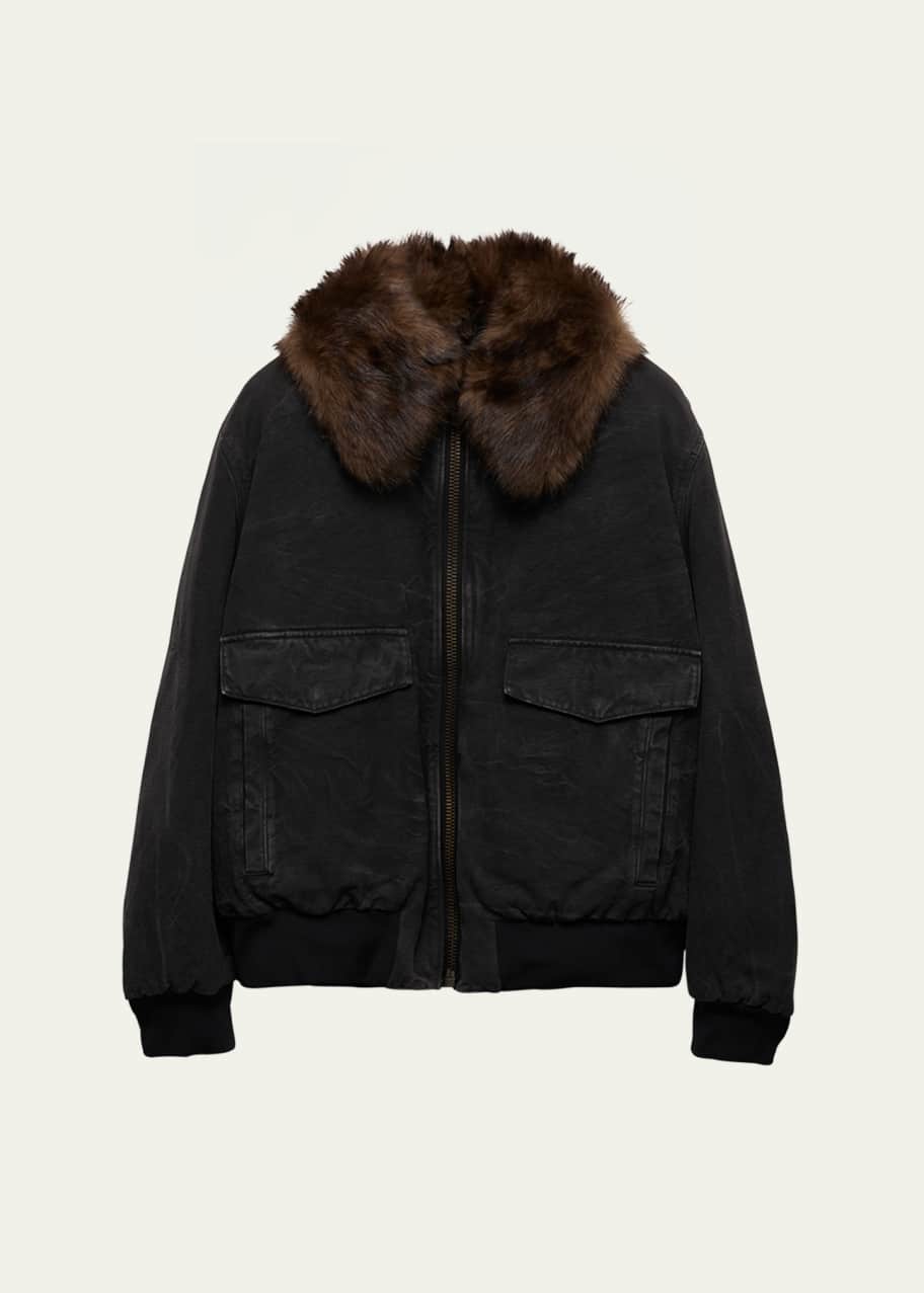 Prada Men's Canvas Jacket with Removable Shearling Collar - Bergdorf ...