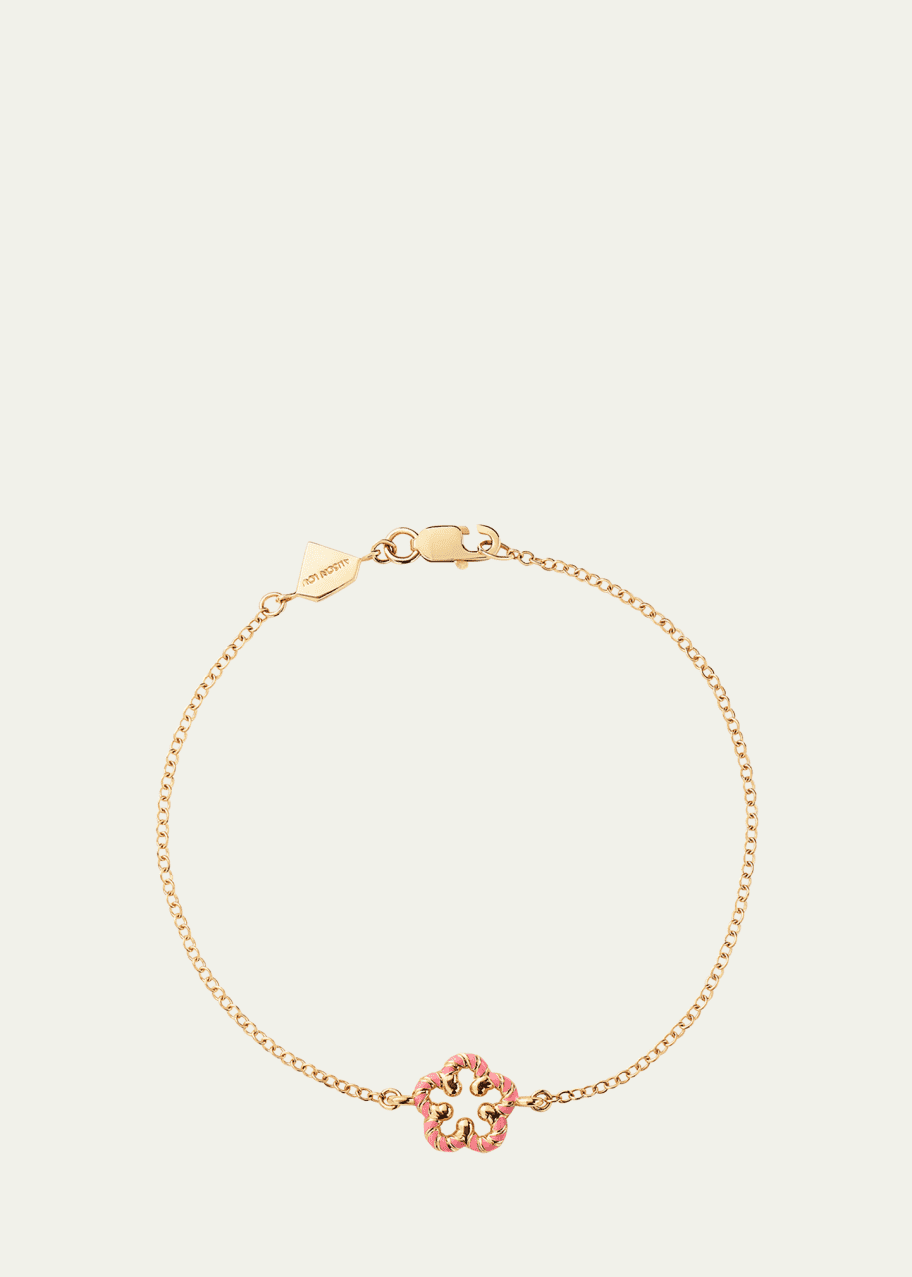 Alison Lou Flower Streamer 14K Yellow Gold and Pink Enamel Bracelet ...