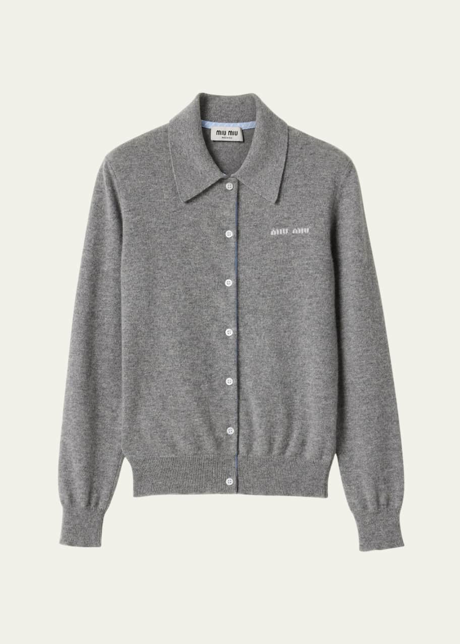 Miu Miu Intarsia Logo Cashmere Cardigan - Bergdorf Goodman