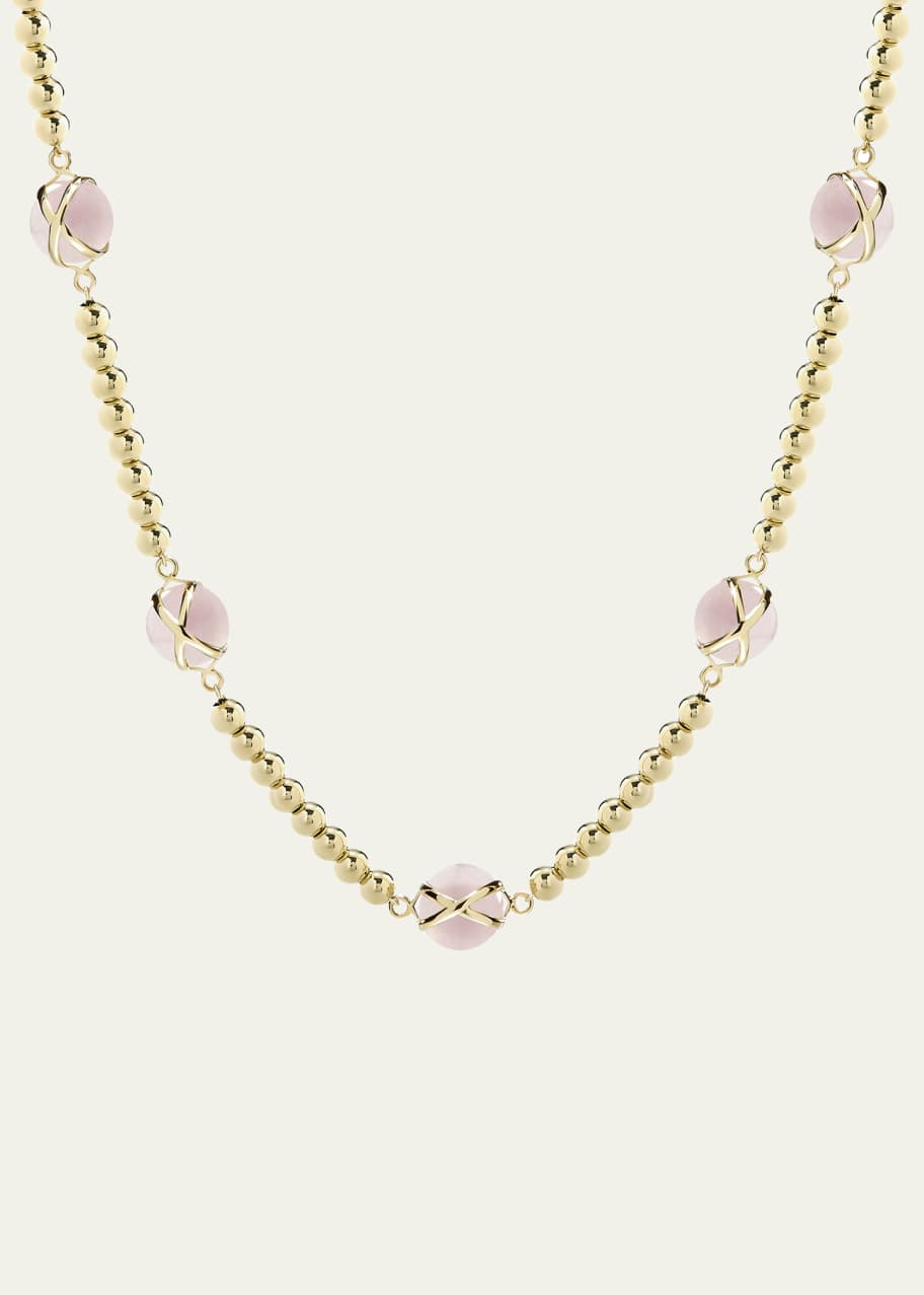 L. Klein Prisma 18K Yellow Gold Rose Quartz Ball Chain Necklace, 16-18 ...