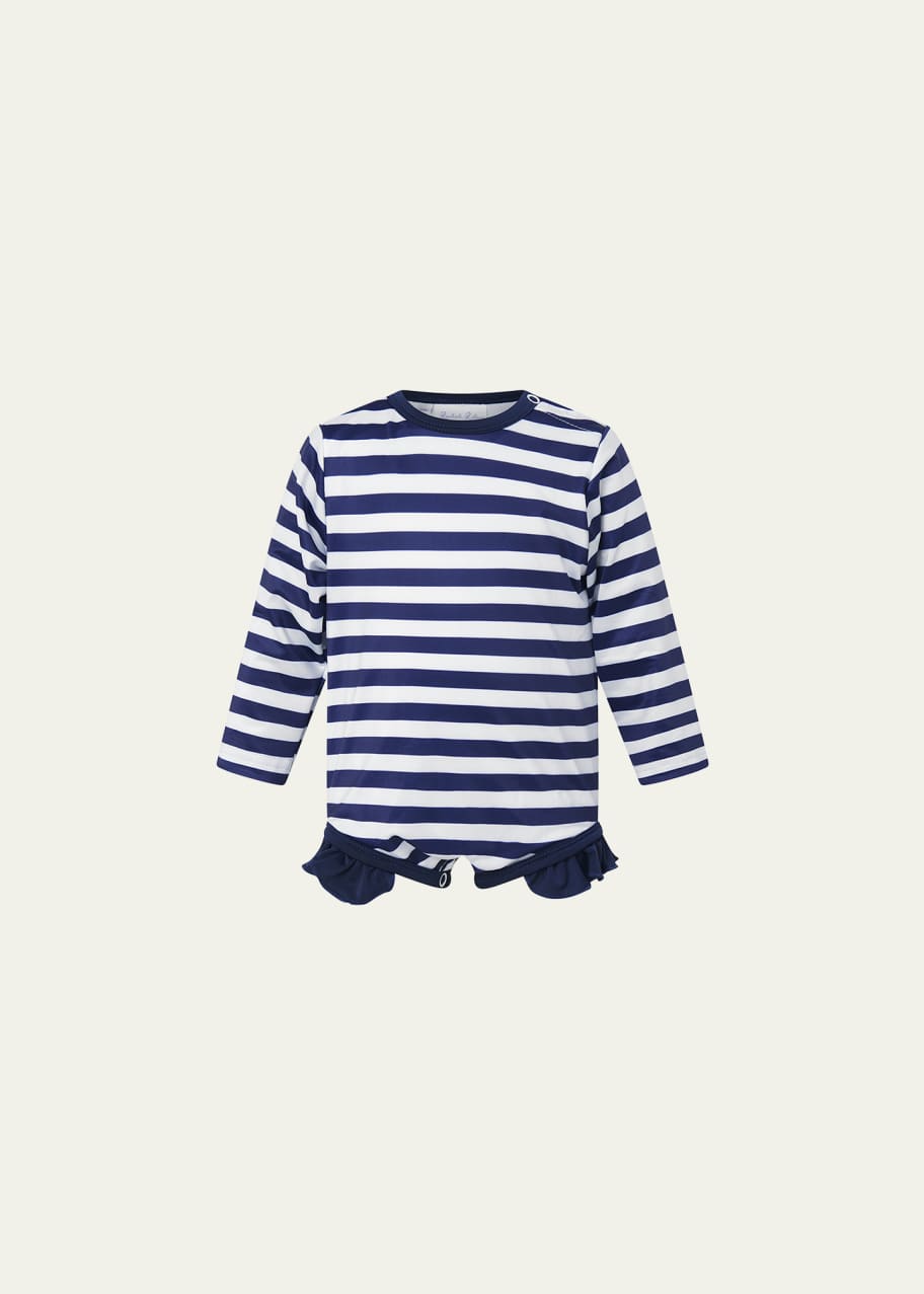 Rachel Riley Girl's Breton Stripe Frill Rashguard One-Piece Swimsuit ...