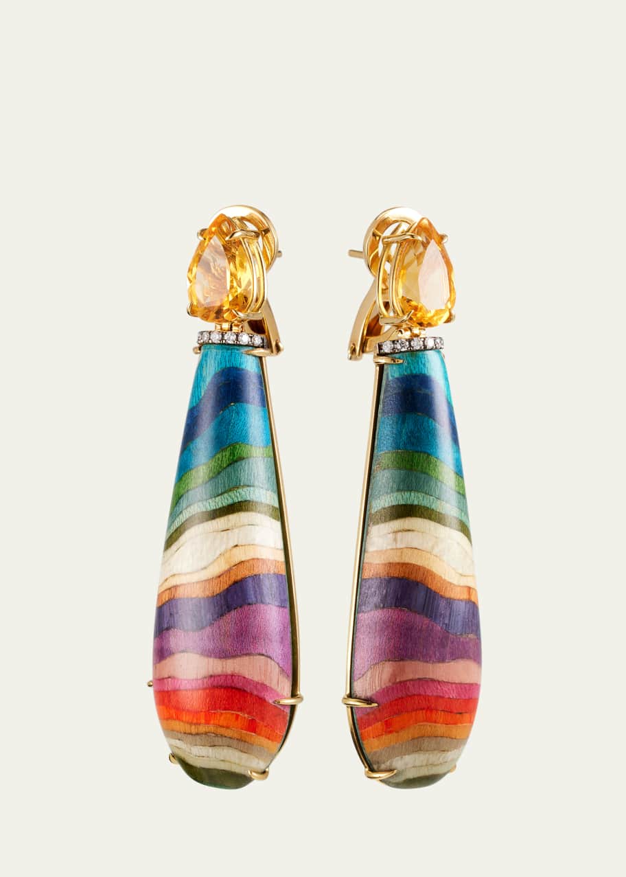 Silvia Furmanovich Marquetry 18K Gold Multi-Color Drop Earrings with ...