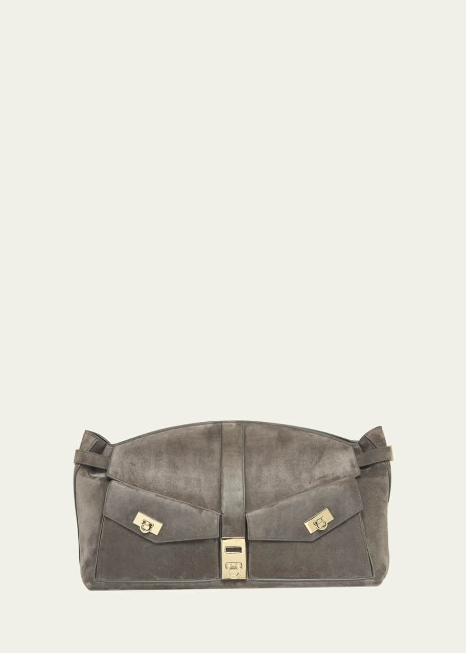 Ferragamo Hug Large Multipocket Suede Pouch Shoulder Bag - Bergdorf Goodman