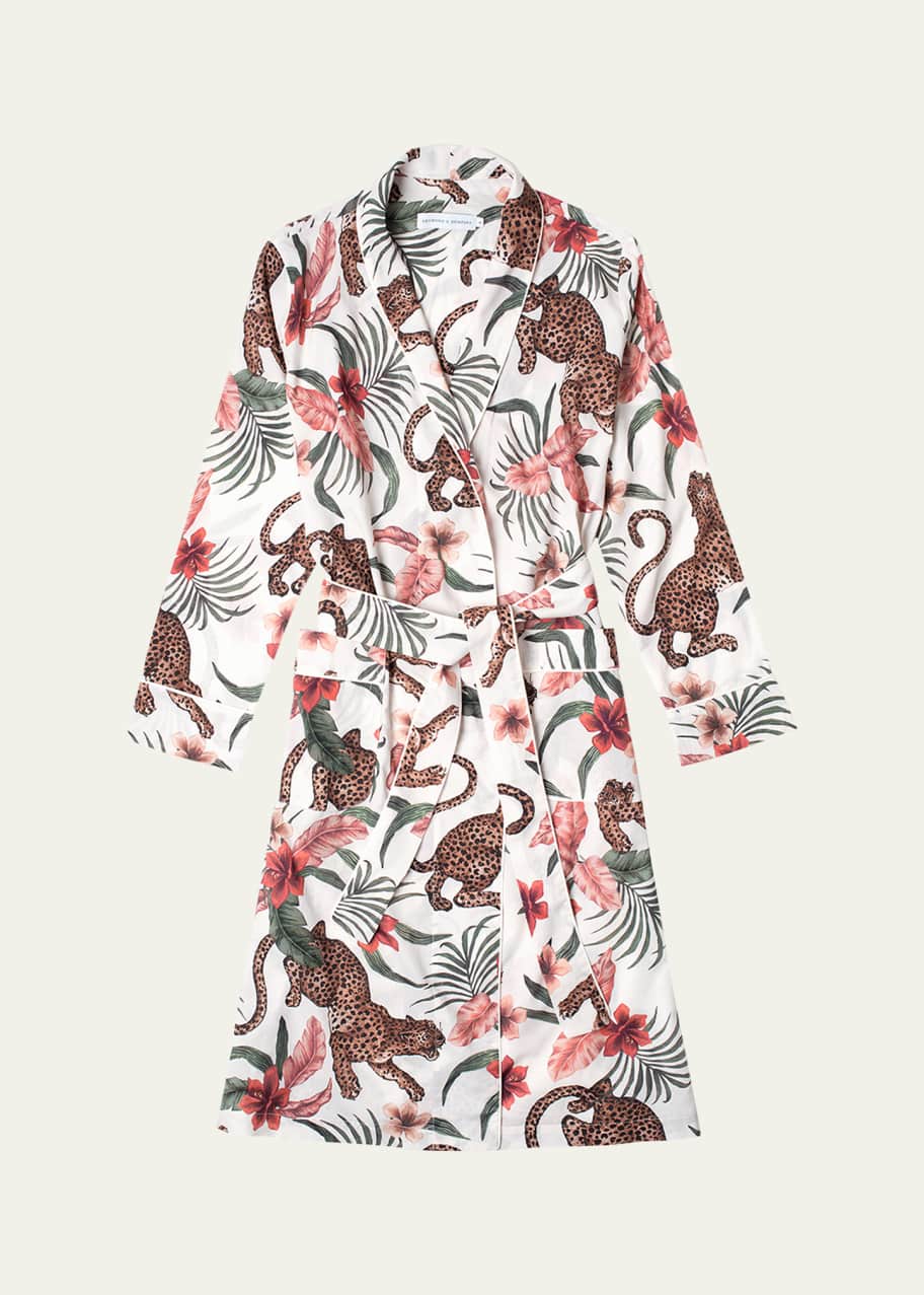 Desmond & Dempsey Animal-Print Piped Organic Cotton Robe - Bergdorf Goodman