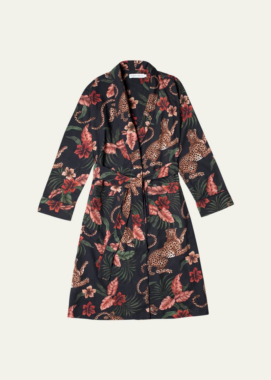 Desmond & Dempsey Animal-Print Piped Organic Cotton Robe - Bergdorf Goodman