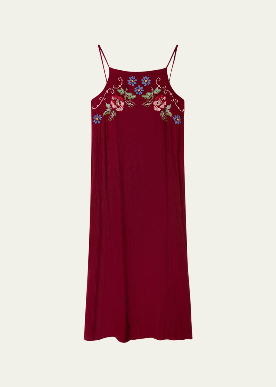 Desmond & Dempsey Square-Neck Cross Stitch Nightie - Bergdorf Goodman