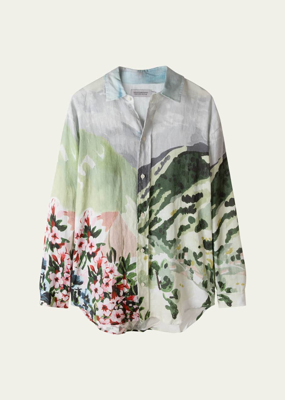 Desmond & Dempsey Unisex Landscape-Print Linen Lounge Shirt - Bergdorf ...