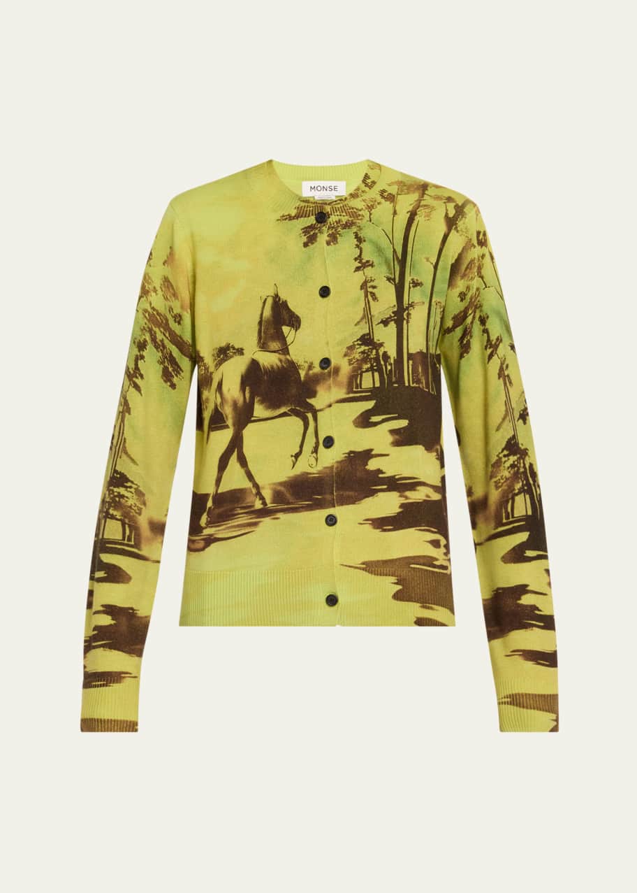 Monse Horse Print Merino Wool Cardigan - Bergdorf Goodman