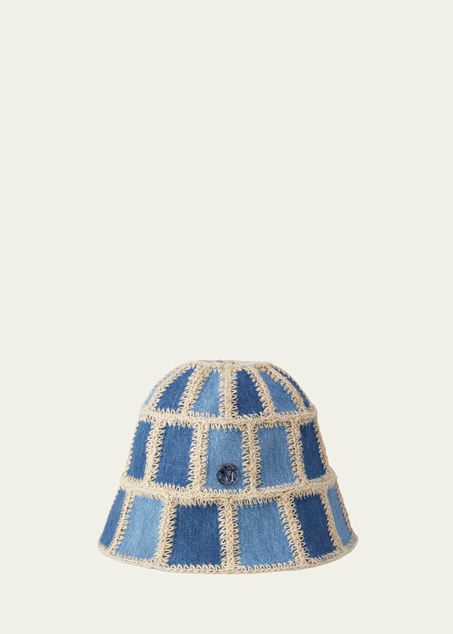 Maison Michel Pablo Denim Patchwork Crochet Bucket Hat - Bergdorf Goodman