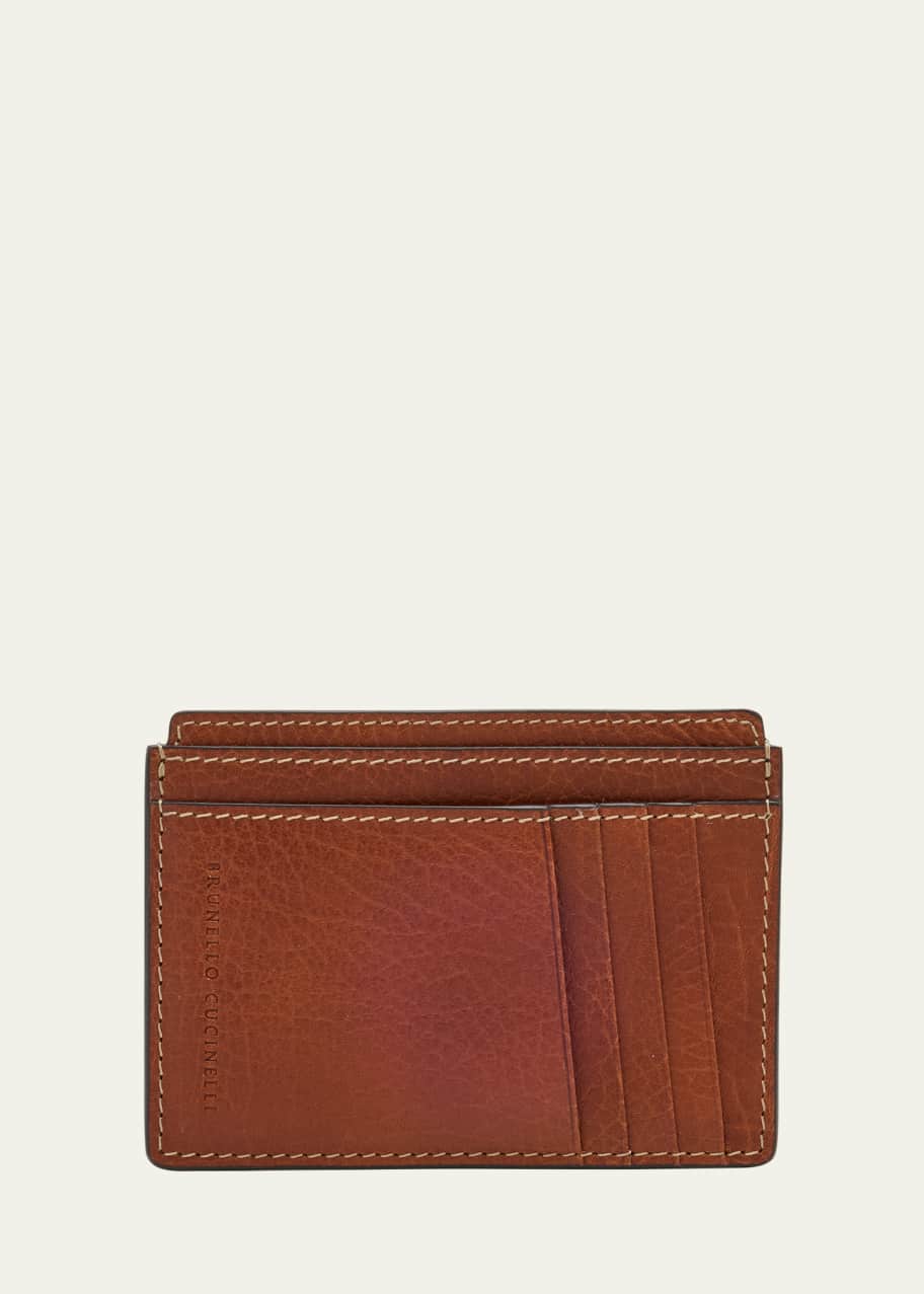 Brunello Cucinelli Men's Grained Leather Card Holder - Bergdorf Goodman