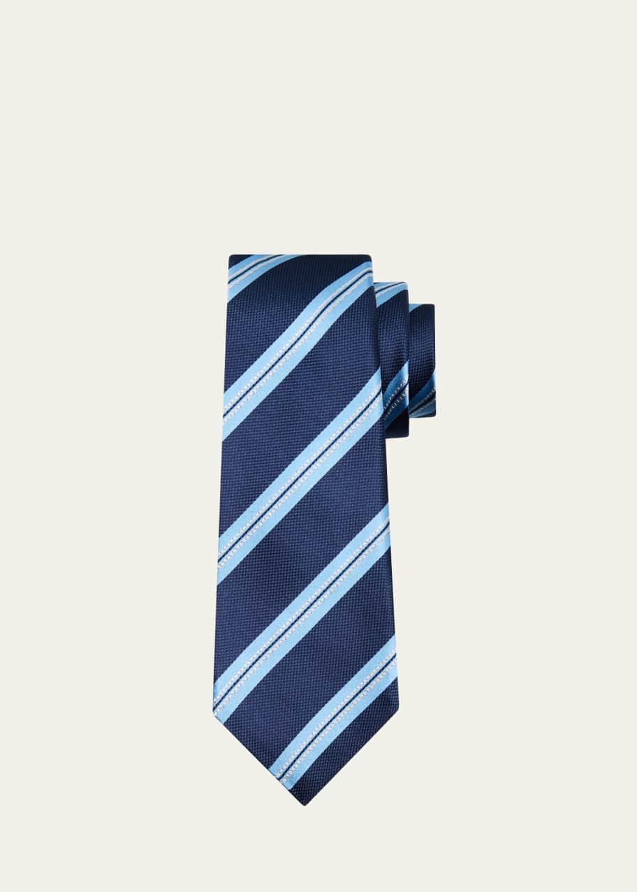 Kiton Men's Wide Stripe Silk 7-Fold Tie - Bergdorf Goodman