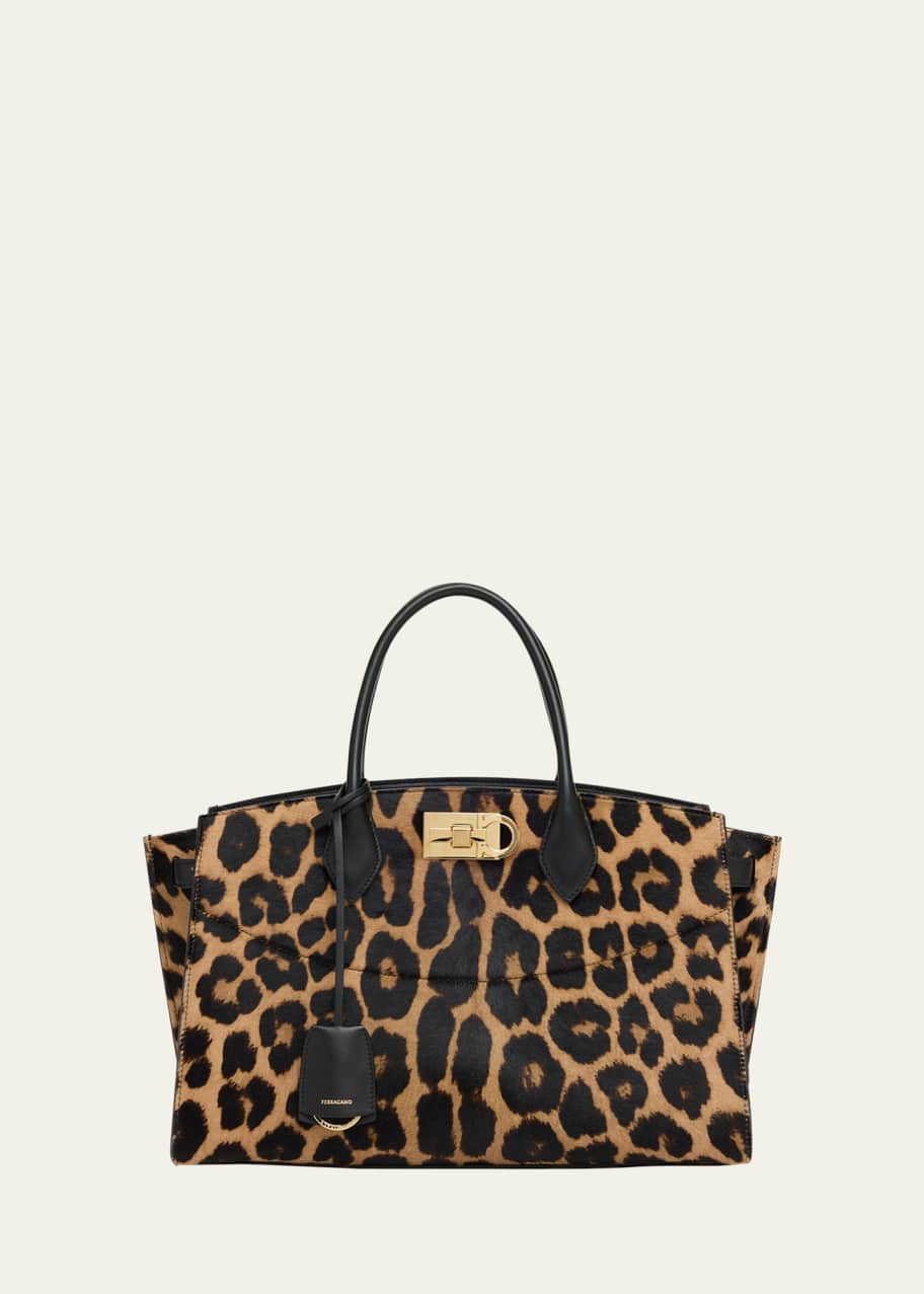 Ferragamo The New Studio Leopard Calf Hair Top-Handle Bag - Bergdorf ...
