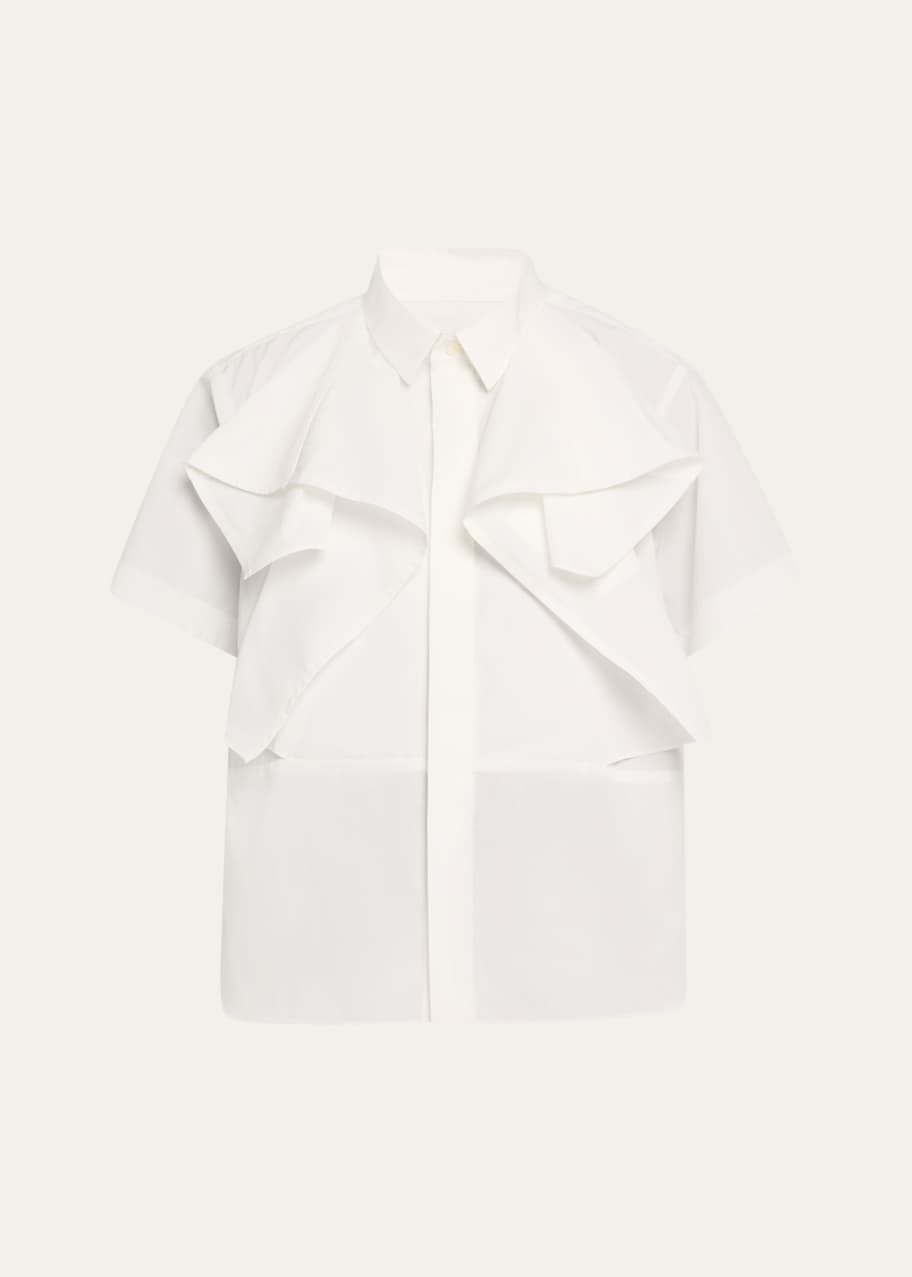 SACAI Poplin Ruffle Shoulder Short Sleeve Blouse - Bergdorf Goodman