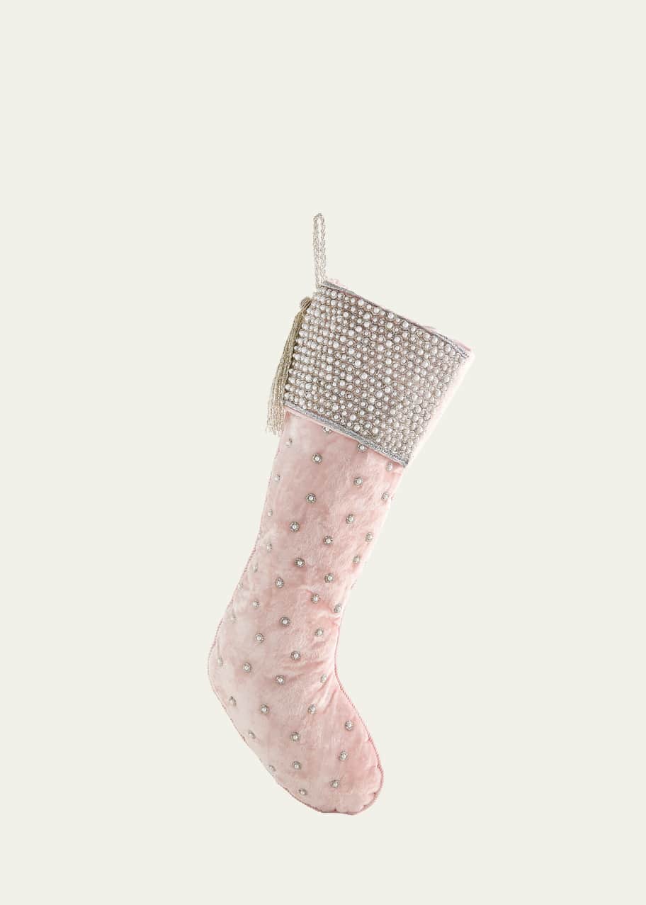 Sudha Pennathur Pink Tissue Faux Pearl Embellished Christmas Stocking ...