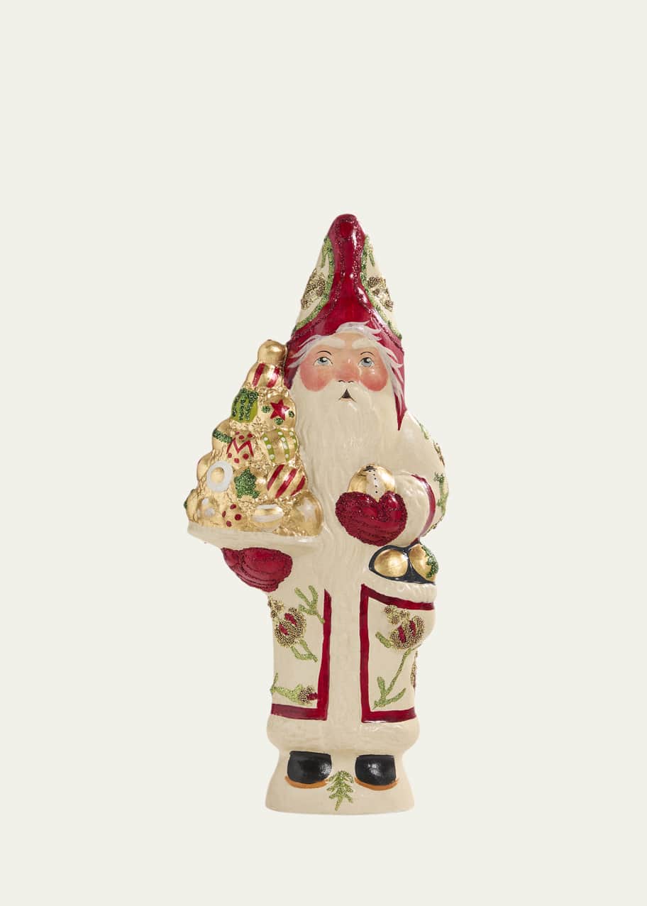 Vaillancourt Folk Art White Father Christmas Holding Golden Ornaments ...
