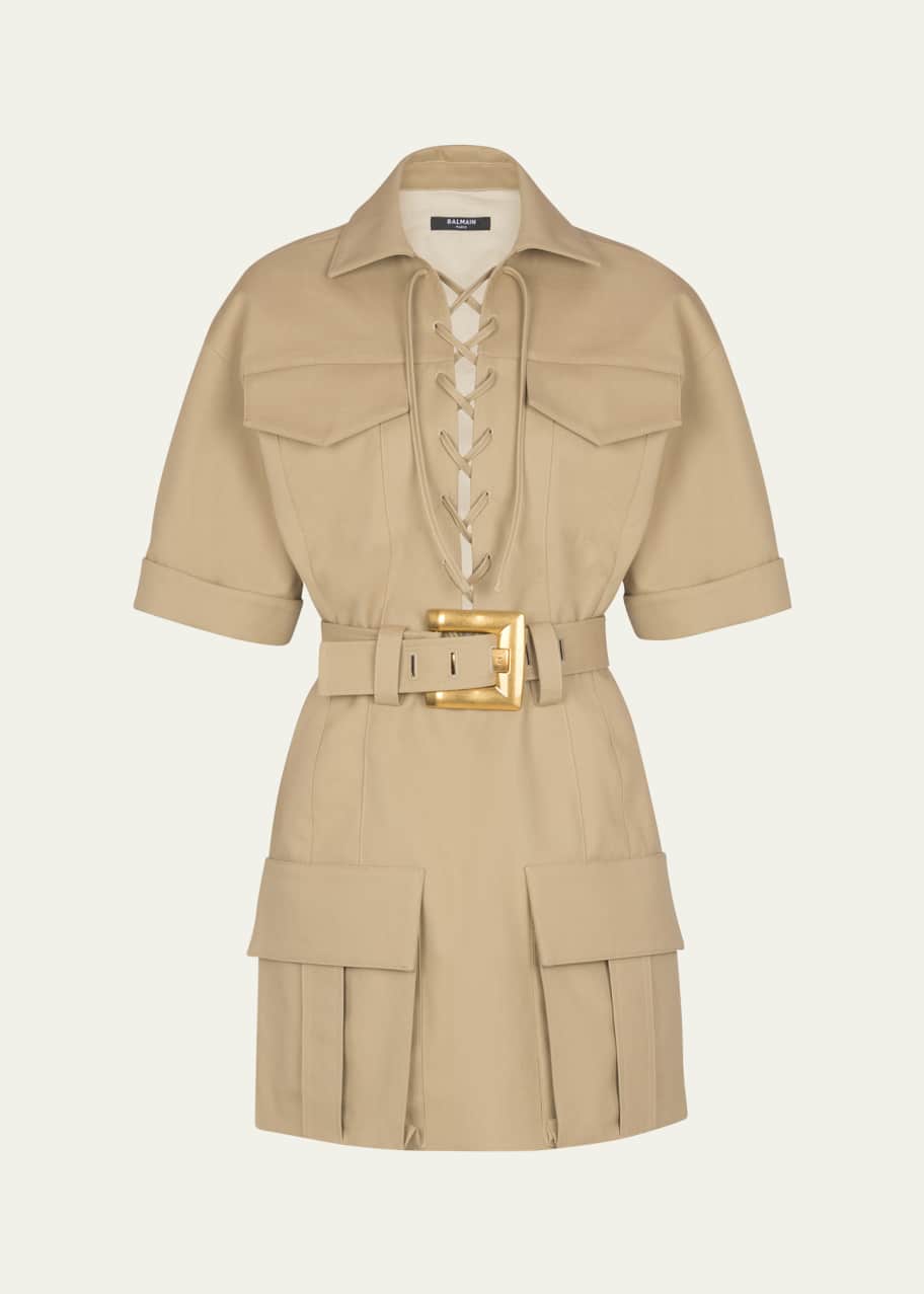 Balmain Lace Front Mini Safari Dress - Bergdorf Goodman