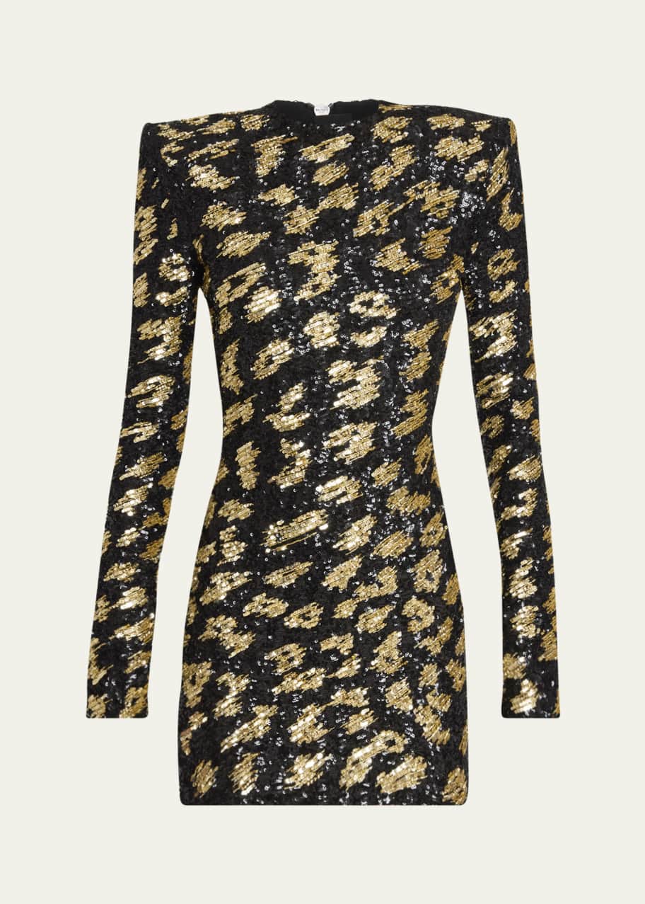 Balmain Sequined Leopard Structured Mini Dress - Bergdorf Goodman