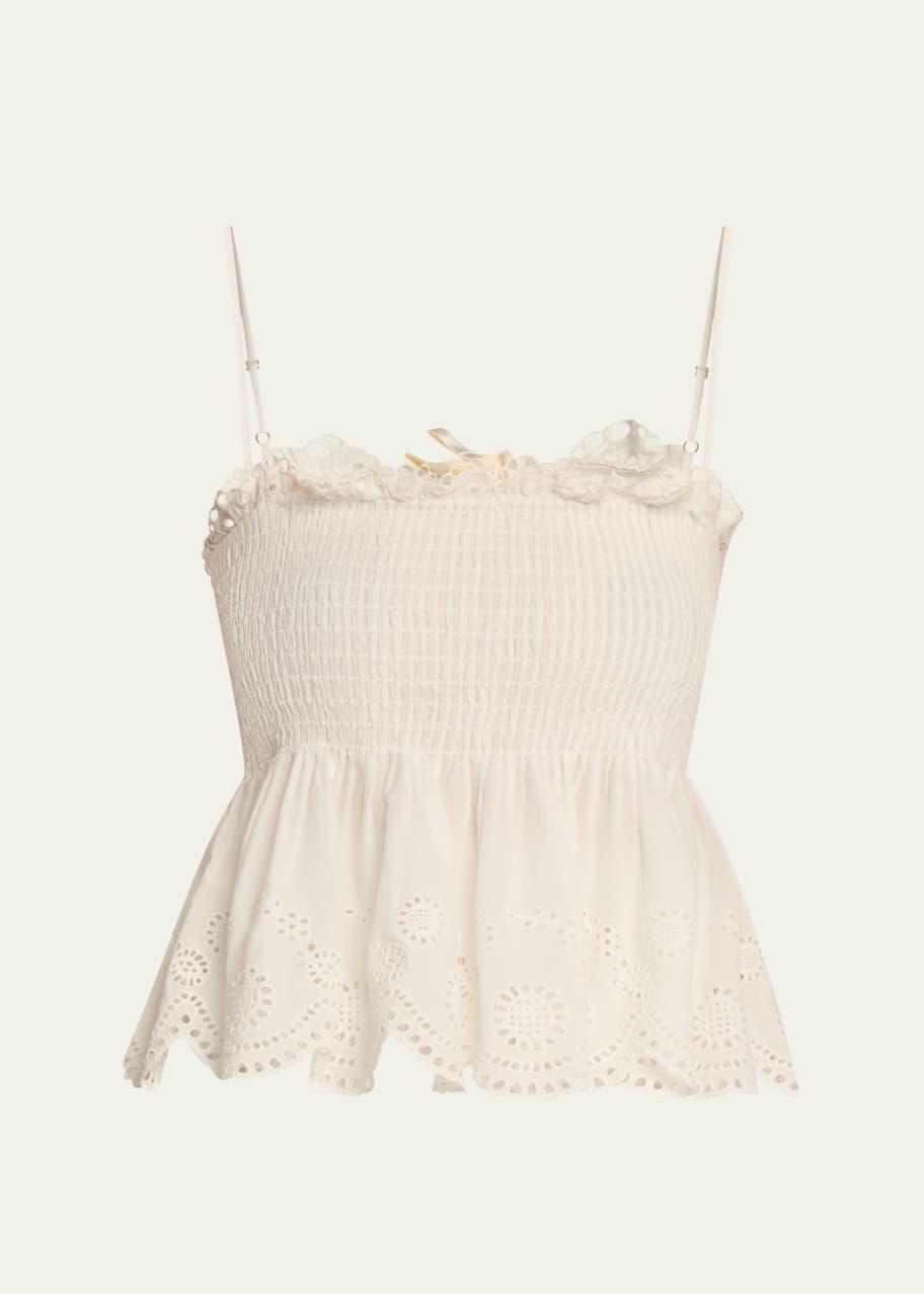 LoveShackFancy Condie Eyelet Peplum Top - Bergdorf Goodman