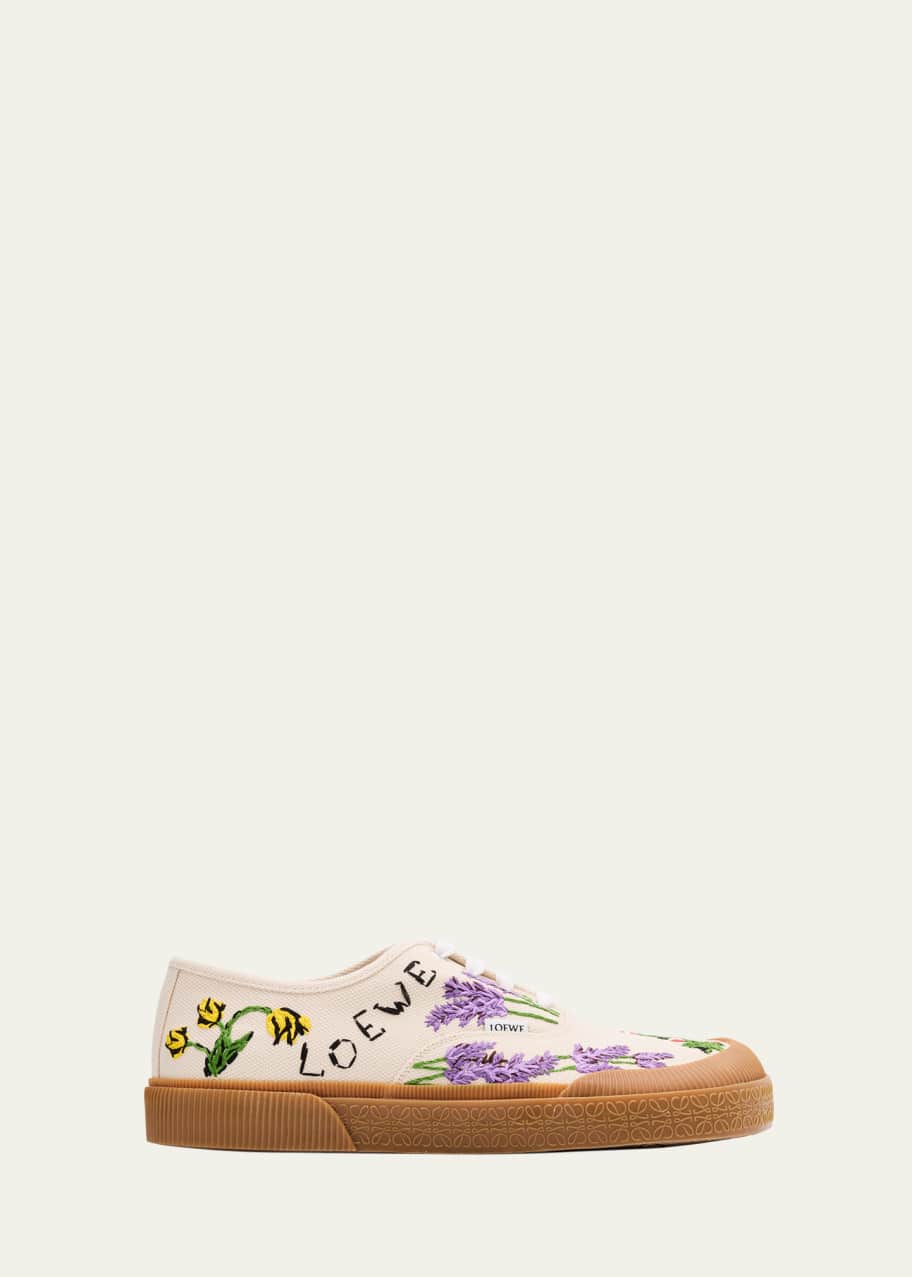 Loewe Men's Terra Embroidered Canvas Low-Top Sneakers - Bergdorf Goodman