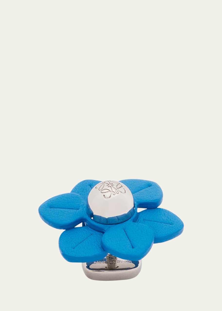 Loewe Flower Pin in Brass and Calfskin - Bergdorf Goodman