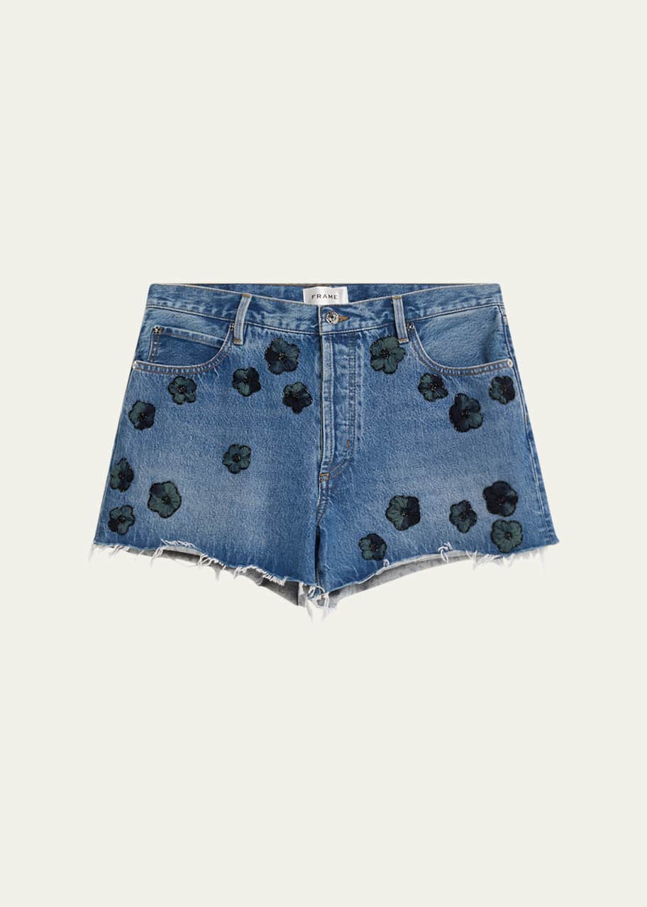 FRAME The Hang Embellished Denim Shorts - Bergdorf Goodman