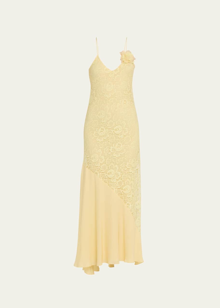 Rodarte Flower V-Neck French Leavers Lace Maxi Dress - Bergdorf Goodman