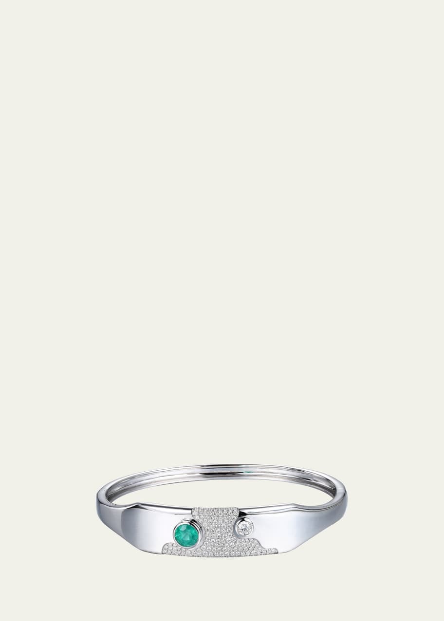 TYPE JEWELRY Lava 14K White Gold Emerald and Diamond Pave Bangle ...