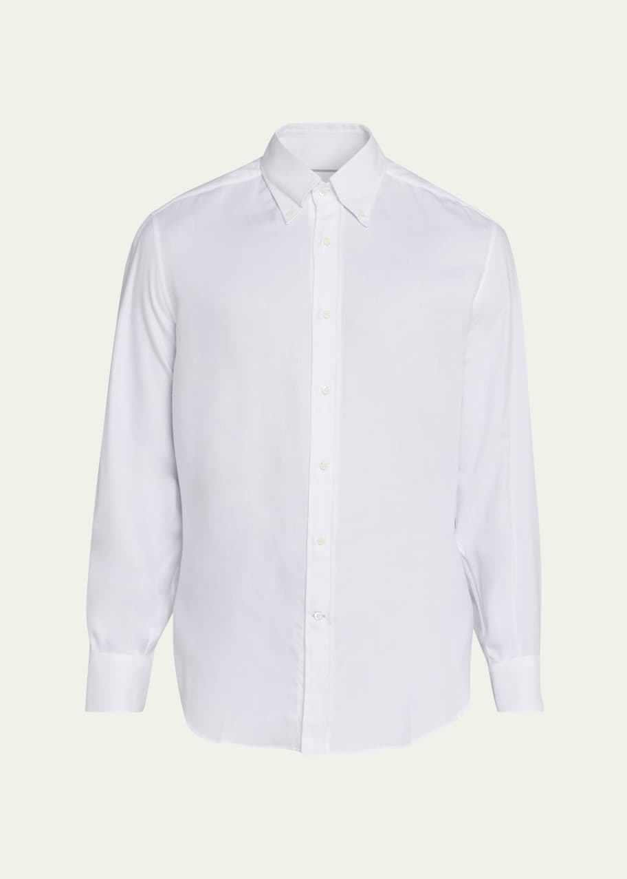 Brunello Cucinelli Men's Micro-Chevron Button-Collar Sport Shirt ...