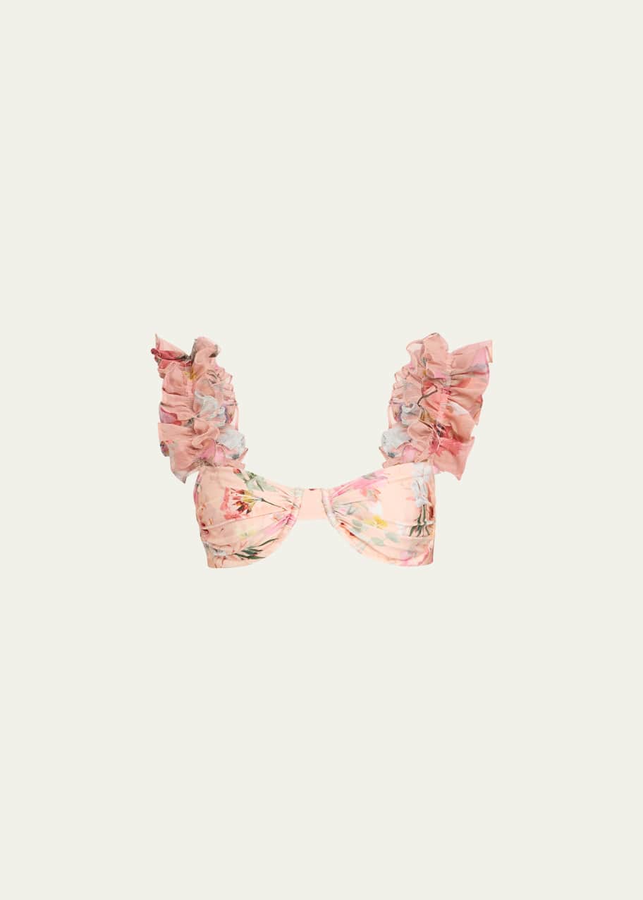 PatBO Lily Flower Flutter Sleeve Bikini Top - Bergdorf Goodman