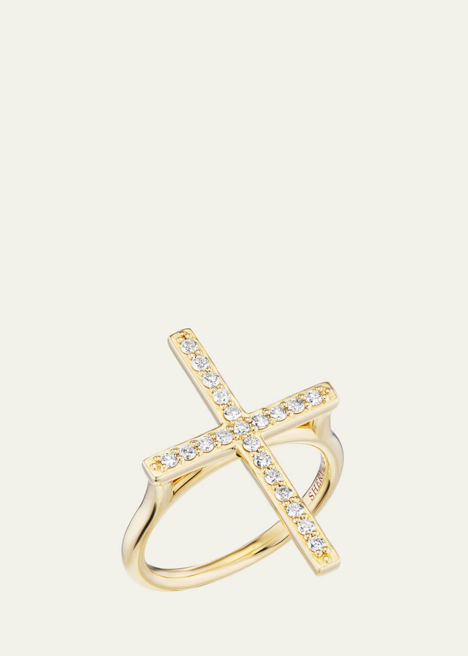 Sheryl Lowe 14K Yellow Gold Diamond Cross Statement Ring - Bergdorf Goodman