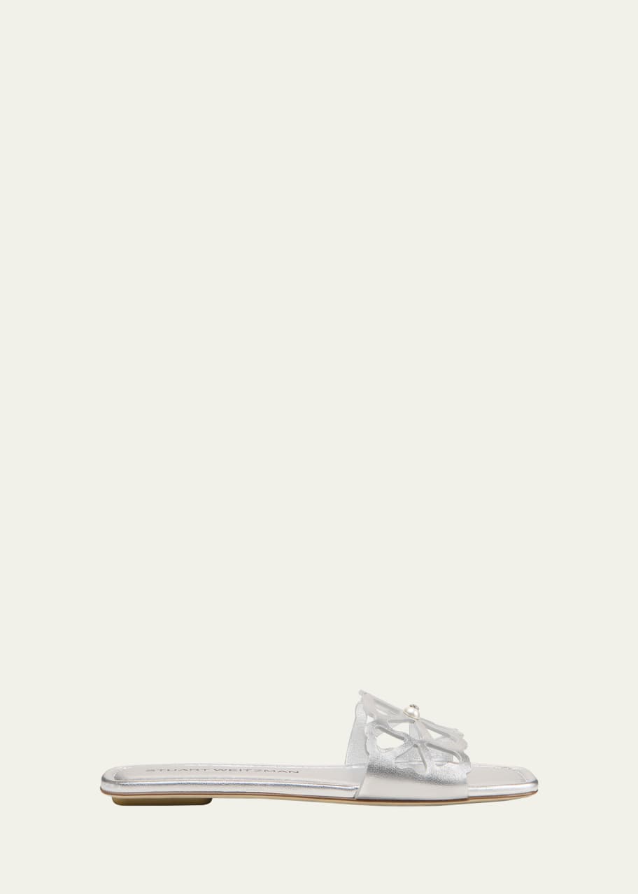 Stuart Weitzman Jasmine Metallic Cutout Flat Slide Sandals - Bergdorf ...