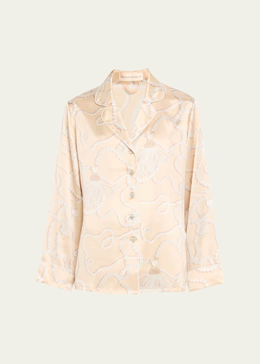 Olivia von Halle Lila Pearl-Print Silk Satin Pajama Set - Bergdorf Goodman