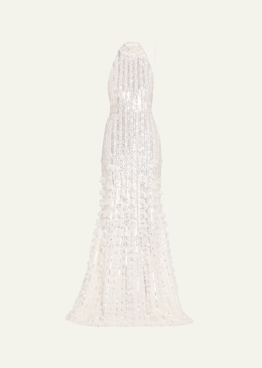 Pamella Roland Sequined Tulle Petal Halter Gown - Bergdorf Goodman