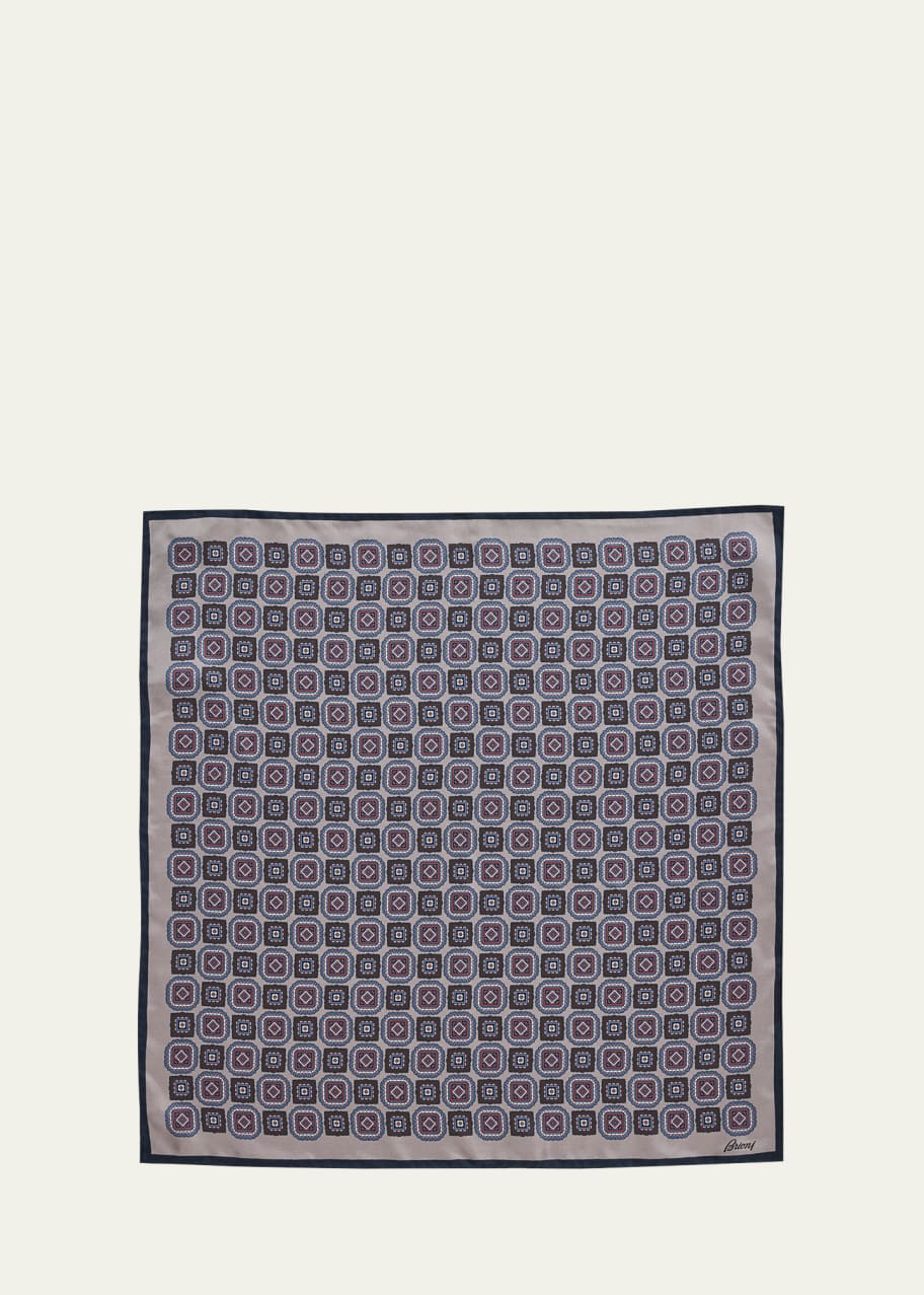 Brioni Men's Medallion Print Silk Pocket Square - Bergdorf Goodman