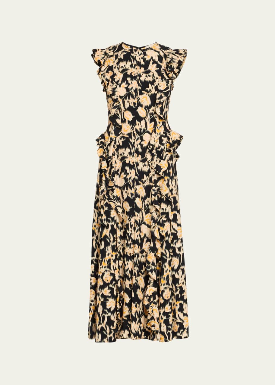 Ulla Johnson Flo Floral Flutter-Sleeve Midi Dress - Bergdorf Goodman