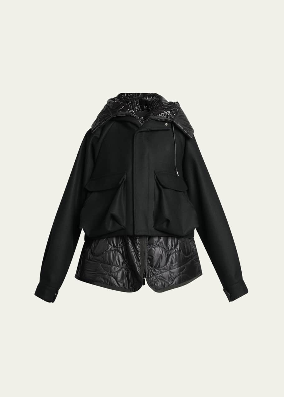 SACAI Layered Wool & Quilted Nylon Cargo Jacket - Bergdorf Goodman