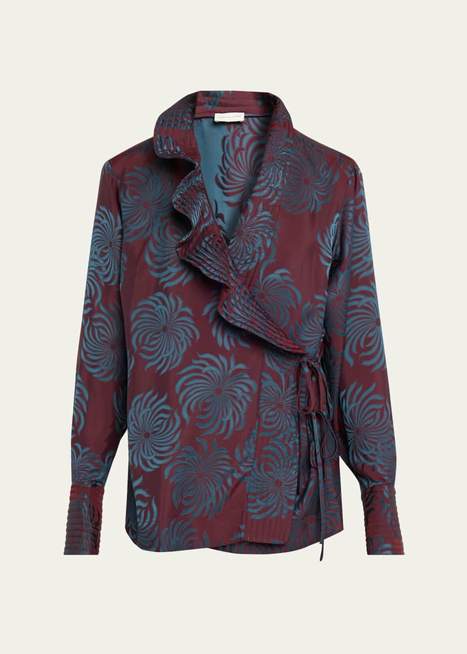 Dries Van Noten Calberton Printed Ruffle Wrap Blouse - Bergdorf Goodman