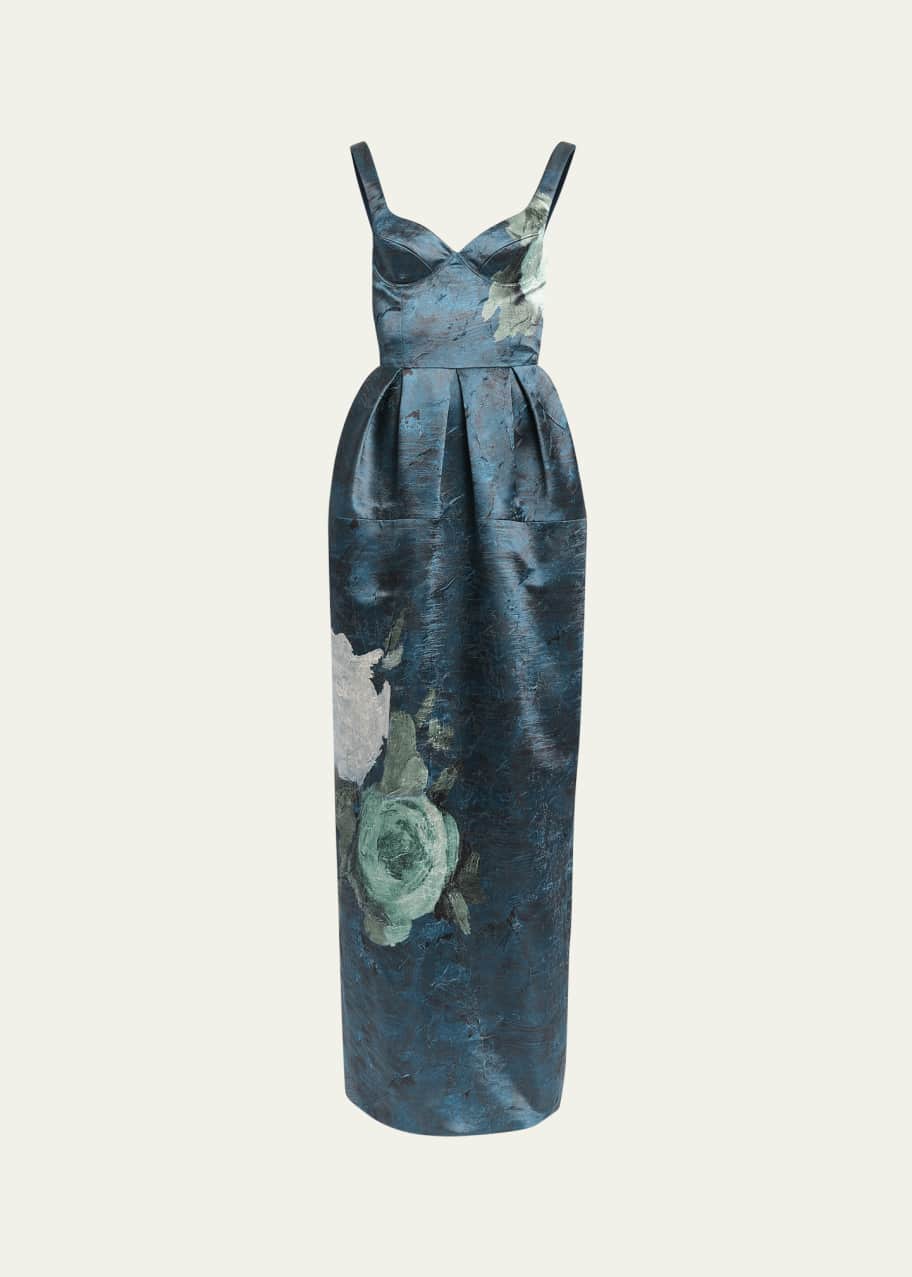 Erdem Floral Crinkle Satin Bustier Cocktail Dress - Bergdorf Goodman