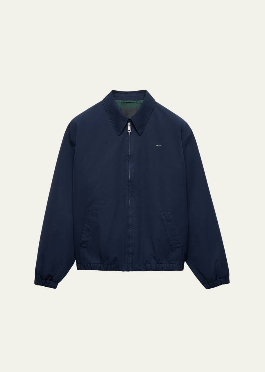 Prada Men's Poplin Chest Logo Full-Zip Shirt Jacket - Bergdorf Goodman