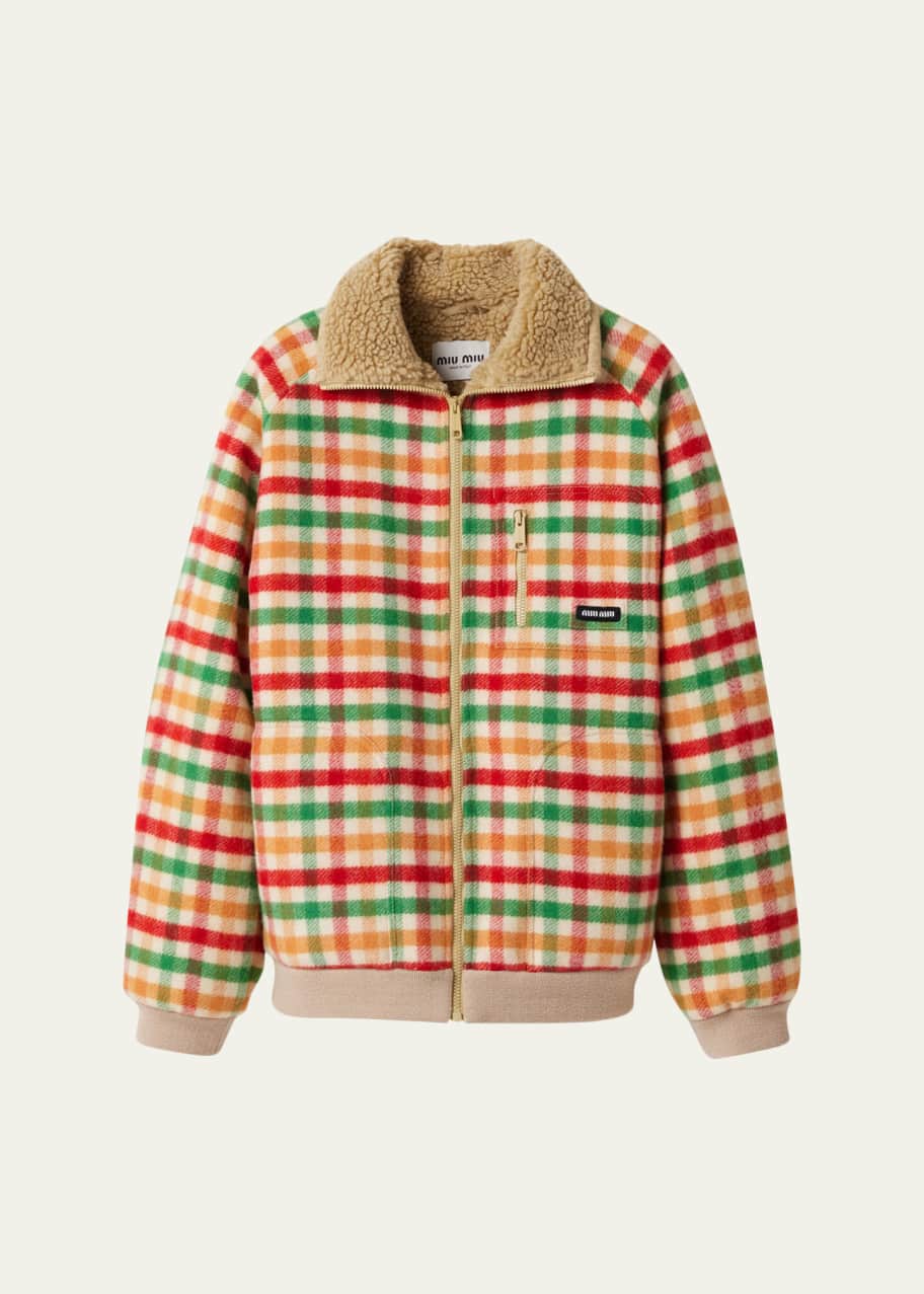 Miu Miu Faux-Fur Lined Check Fleece Jacket - Bergdorf Goodman