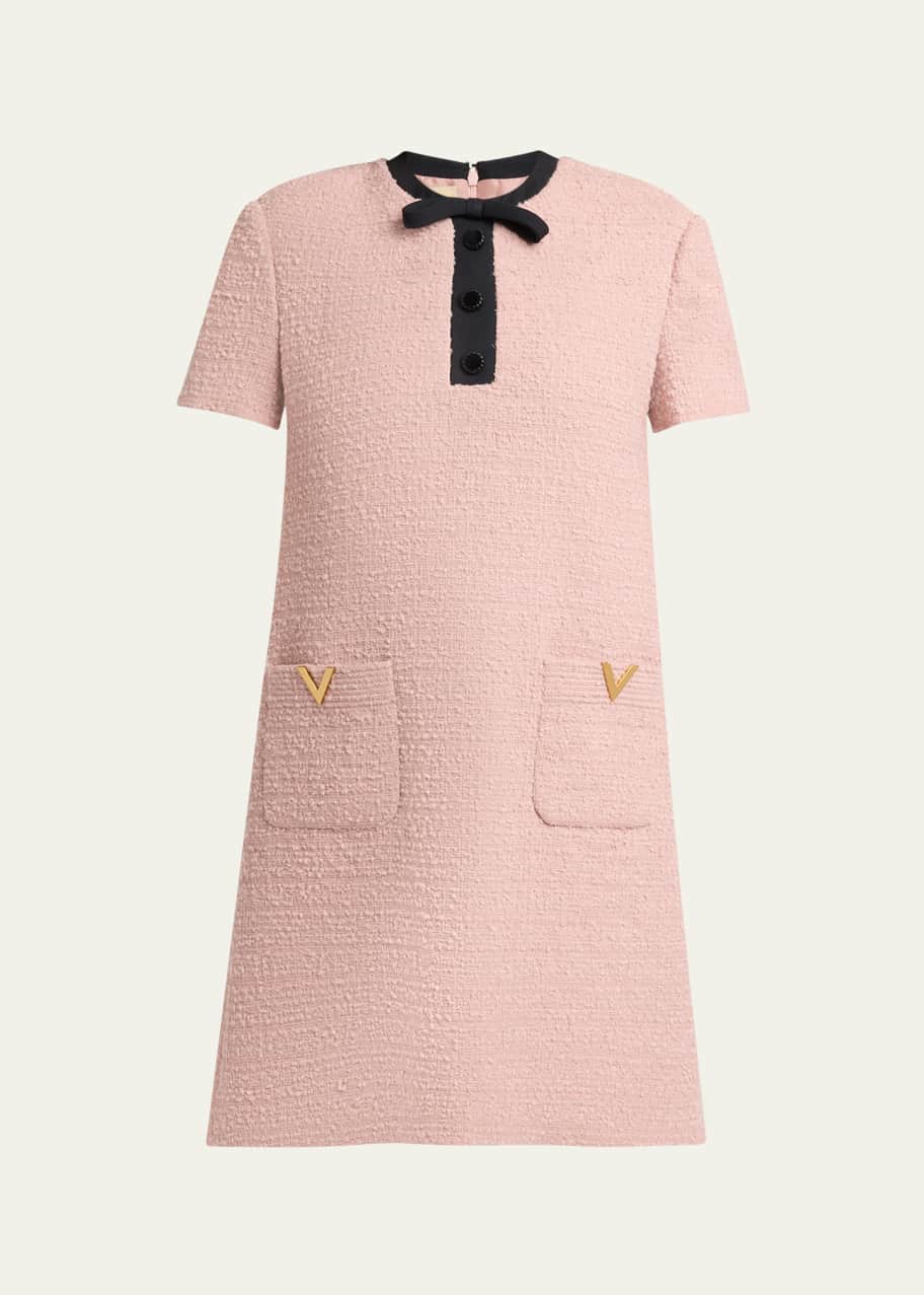 Valentino Garavani V-Logo Pocket Bow-Neck Tweed Mini Dress - Bergdorf ...